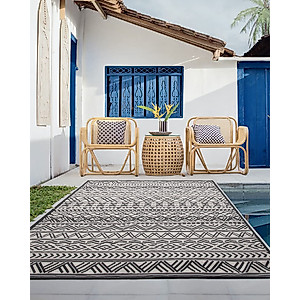 Outdoor Rug Carpet 6x9 ft, Flatweave Textured Outdoor Patio Rug Non Slip Indoor Outdoor Rugs with Rubber Particles Backing Boho Outdoor Area Rug for Patio Deck Front Porch Backyard Balcony