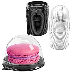 Plastic Containers with Lids Black Cupcake Boxes - 50Pcs Clear Cupcake Stand - Mini Cupcake Container Disposable - Individual Cupcake Container Mooncake Boxes for Christmas Gift 2.8 X 1.8 IN (Dia X H)