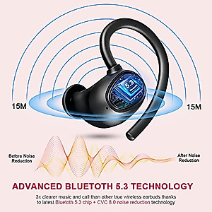 Bluetooth 5.3 Headphones Wireless Earbuds with Mic IP7 Waterproof Sport Earphones Over Ear Buds Stereo Deep Bass with Earhooks, Noise Cancelling Earbud for Workout/Running iOS Android TV Phone Laptop