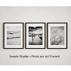 LISA RUSSO FINE ART Black and White Wall Art Set of 3 5x7” Prints, Unframed, Black and White Minimalist Ocean, Clouds, Nautical Pictures for Office, Bedroom, Bathroom Walls