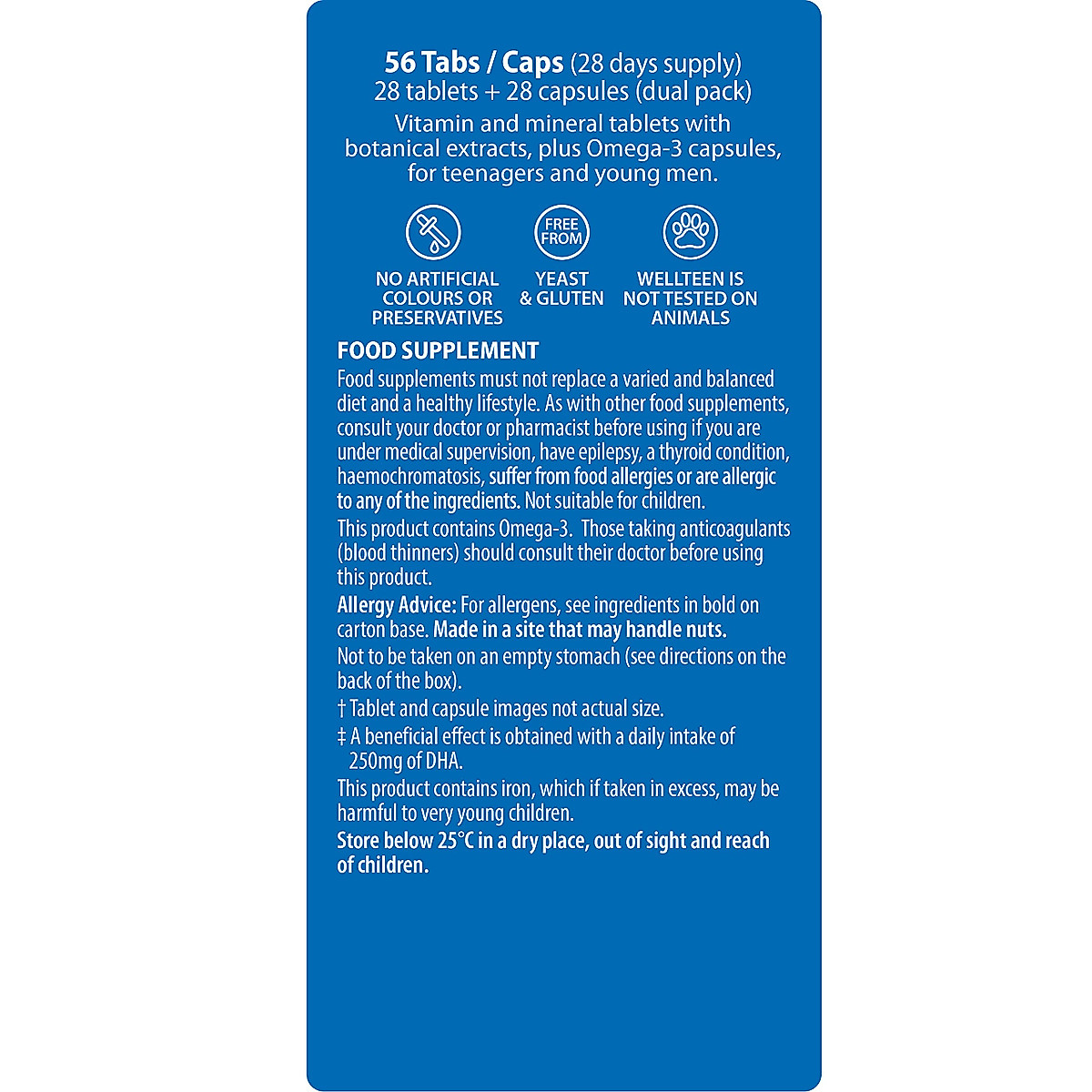 Vitabiotics Wellteen Him Plus Omega-3 - Maximum Nutritional Support for Teenagers and Young Men Ages 13-19 - 56 Tablets and Capsules