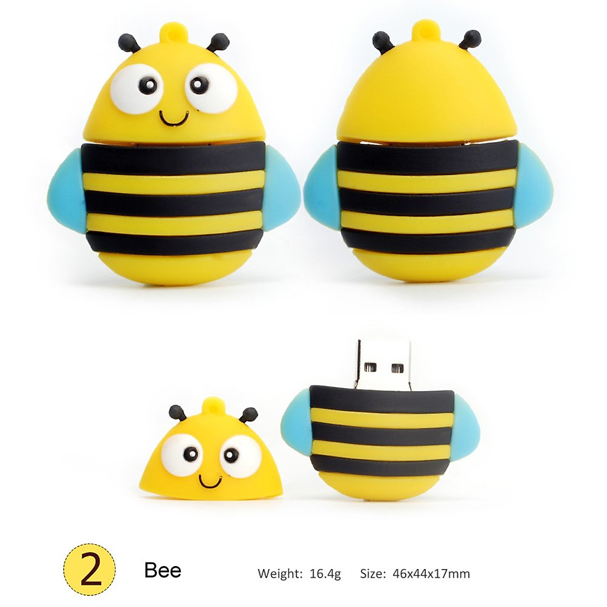 LEIZHAN 5X8GB Cute Animals USB Flash Drive with Chain Bee Fox Owls Penguin Pen Drive Gifts for School Kids and Students Valentine's Day Gift (Pack of 5 Animals)