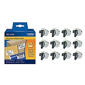 Brother Genuine DK-1202 Die-Cut Shipping Paper Labels, 300 Labels per Roll, 12 Rolls – for Use with QL Label Printers