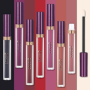 QiBest 7Pcs Matte Liquid Lipstick wiith 1Pcs Lip Plumper Makeup Set, Waterproof Lip Gloss Sets Kit Pigmented Long Lasting Velvet Lip Makeup Gift for Women and Girls