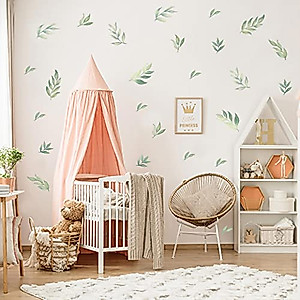 Boho Leaf Floral Wall Decals - Green Leaf Stickers for Kids Nursery Wall Art Bedroom, Living Room, Classroom Decor - Removable Fabric Wallpaper Material (Green Leaf stiker)