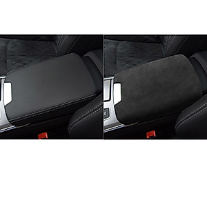 Toworldit Alcantara + ABS Material Central Control Armrest Box Trim Cover Compatible with Audi A6 A7 2019-2021 (Black Gray)