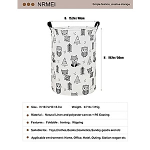 NRMEI Round Storage Basket Laundry Foldable Waterproof Coating Nursery Hamper for Living Room Bedroom and Clothes Toys(Round Pine Animal), 19.7 In H x 15.7 D inches, inches
