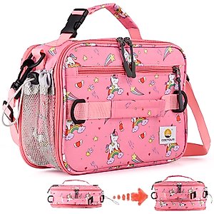 CaCTOUR Insulated Lunch Bag,Expandable Kids Lunch Box,Double Zipper & Lunch Bag Kids with Strap,Lightweight Reusable Lunch Tote Bag for Boys Girls,Meal Containers for School/Picnic (Unicorn)