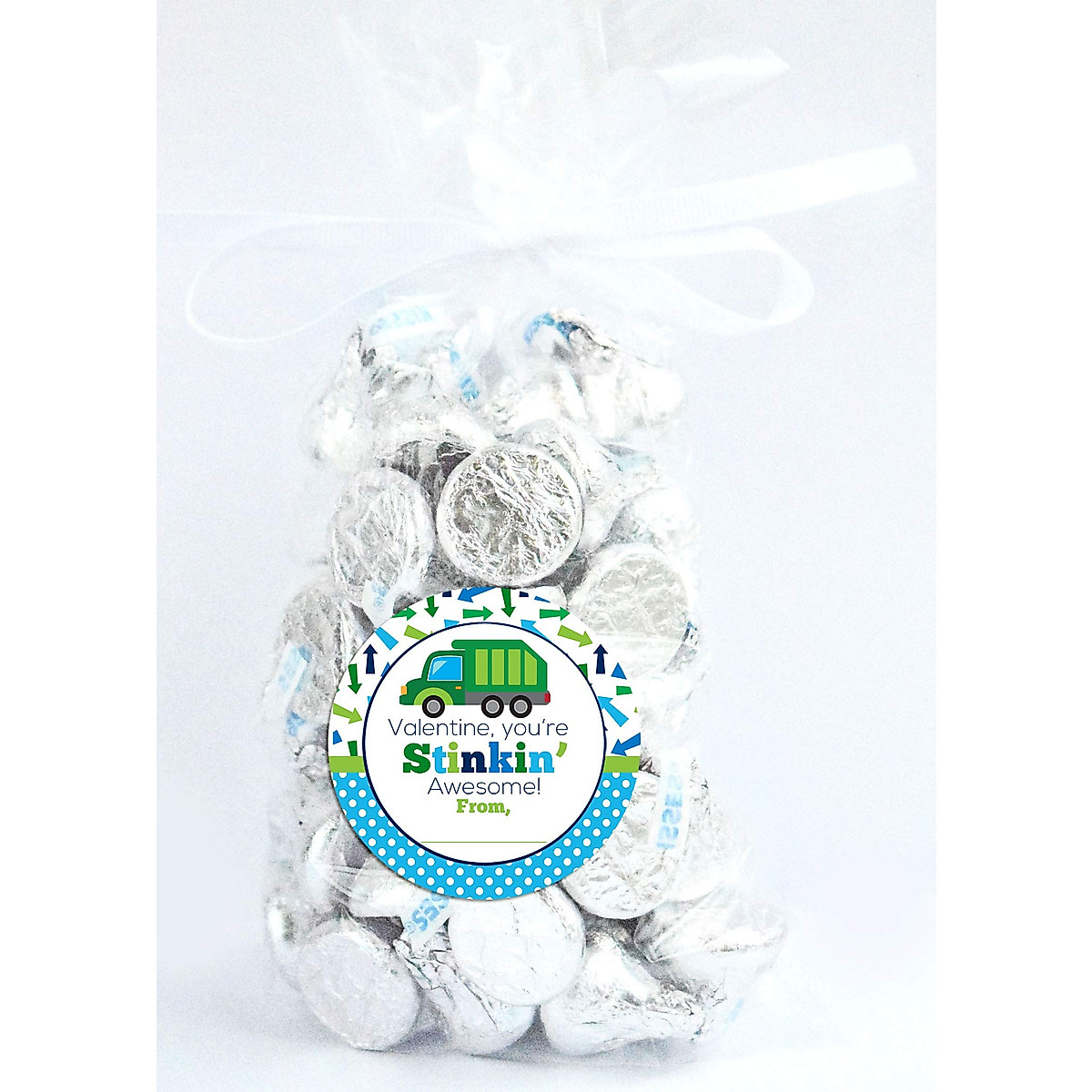 Garbage Truck Vehicle-Themed Valentine Party Favor Sticker Labels, 40 2" Party Circle Stickers by AmandaCreation, Great for Classroom Valentines, Envelope Seals, Gifts & Treats