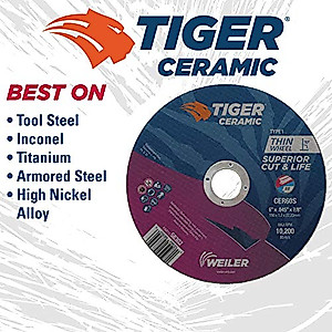 Weiler 58302 6 x .045 Tiger Ceramic Type 1 Cut Off Wheel CER60S 7/8 A.H (Pack of 25)