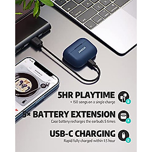 AIHOOR Wireless Earbuds for iOS & Android Phones, Bluetooth 5.3 in-Ear Headphones with Extra Bass, Built-in Mic, Touch Control, USB Charging Case, 30hr Battery Earphones, Waterproof for Sport