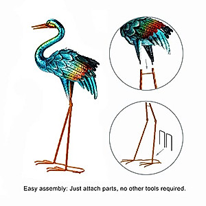 Natelf Garden Crane Statues for Outdoor, Blue Heron Decor Standing Garden Art Sculptures, Metal Large Birds Lawn Ornaments for Patio Pond Yard Lawn Decorations, Set of 2