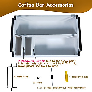 QUALLON Coffee Station Organizer with Small Removable Dividers, Wooden Coffee Bar Accessories Storage For Countertop, Farmhouse Kcup Coffee Pod Holder Basket With Handle For Coffee Lover - white