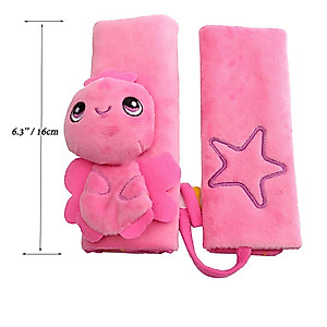 Soft Cartoon Baby Child Animal Harness Car Seat Belt Strap Covers Safety Shoulder Pad Protection Cushion for Infant Stroller Pushchair Seatbelt (Pink Angle)