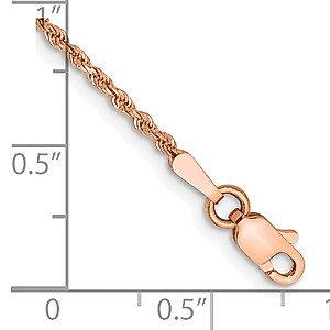 Avariah Solid 14K Rose Gold 7 inch 1.5mm Diamond-cut Rope with Lobster Lock Chain - 7"