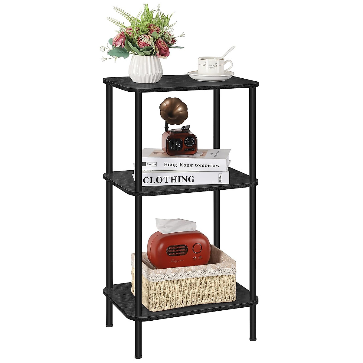 BTY Industrial 3 Tier Tall Side Table, 30" H, Black, Console Table, End Table