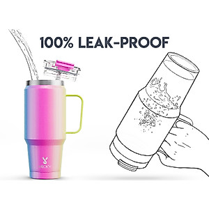 Meoky 32oz Tumbler with Handle, Stainless Steel Travel Mug with 2-in-1 Straw and Sip Lid, Vacuum Insulated Coffee Mug, 100% Leak Proof, Keeps Cold for 24 Hours or Hot for 8 Hours (Carnival)