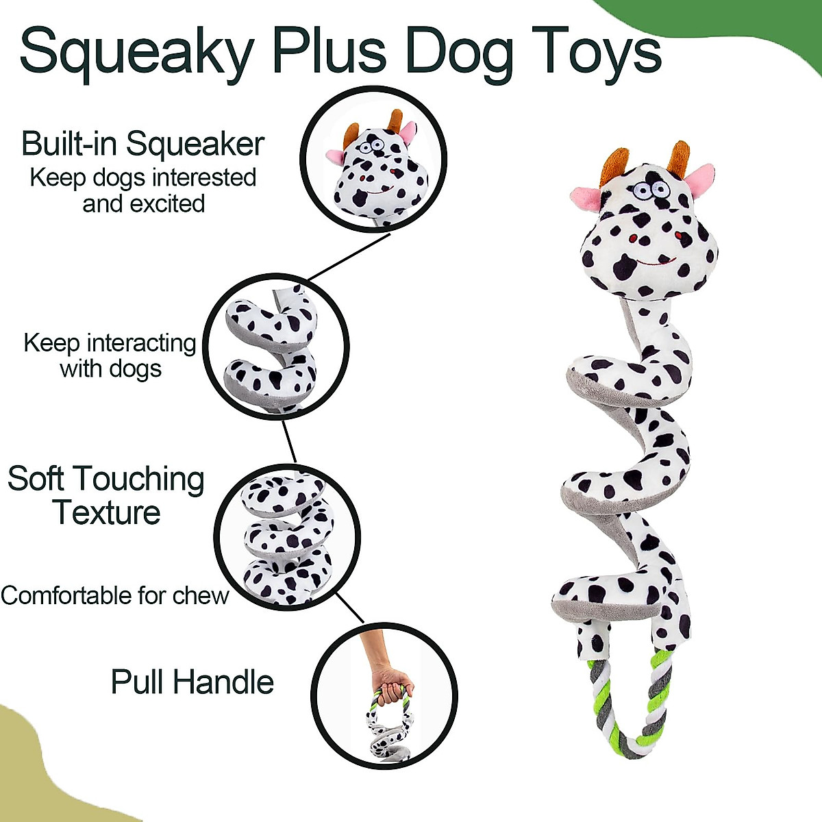 Zcooks Squeaky Dog Toys for Large Dogs, Interactive Tug of War Puppy Toys with Pull Rope, Stuffed Pet Dog Toys with Soft Fabric Suitable Rope Dog Toys for Small, Medium, and Big Dogs
