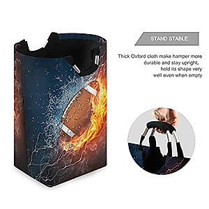ALAZA American Football Fire Water Laundry Basket Hamper Large Storage Bin with Handles for Gift Baskets, Bedroom, Clothes