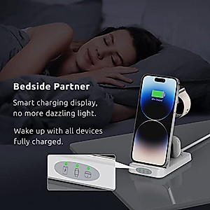 Bauhoo Charger Station for Apple Multiple Devices, 3 in 1 Fast Wireless Charging Dock Stand Watch 8 7 6 SE 5 4 2 iPhone 14 13 12 11 Pro X Max XS XR Plus 6s AirPods with Adapter, White (Z12)