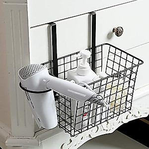 Bathroom Hair Dryer Holder, Kitchen Wall Mount Towel Rack Storage Basket Over The Cabinet Door Organizer Holder, Hanging Care Sundries Organization(White)