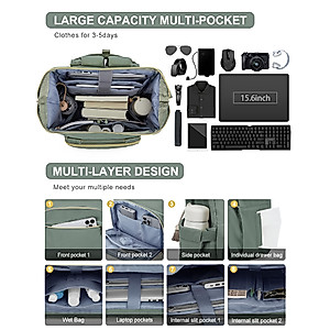 winspansy Travel Laptop Backpack for Women Men, Aesthetic Personal Item Size Carry on Backpack, Weekender College Casual Daypack Work Backpack Purse Waterproof Nurse Bag Fits 15.6 Inch Laptop, Green