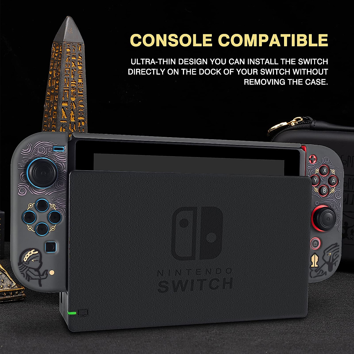DLseego Dockable Protective Case Design for Nintendo Switch, Newest Pattern Cover with Anti-Scratch and Shock-Absorption Design Soft Touch Hard Cover with 2 pcs Thumb Grips - Zelda