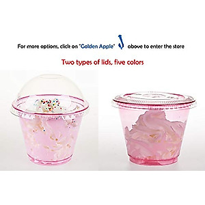 Golden Apple, 9oz-25sets Pink Red Plastic Cups with Clear Dome lids No Hole(25cups + 25lids)…