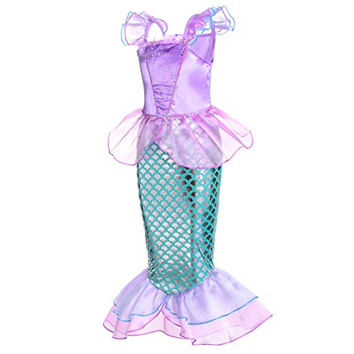 Joy Join Little Girls Princess Mermaid Costume for Girls Dress Up Party with Wig,Crown, Mace 6-7 Years