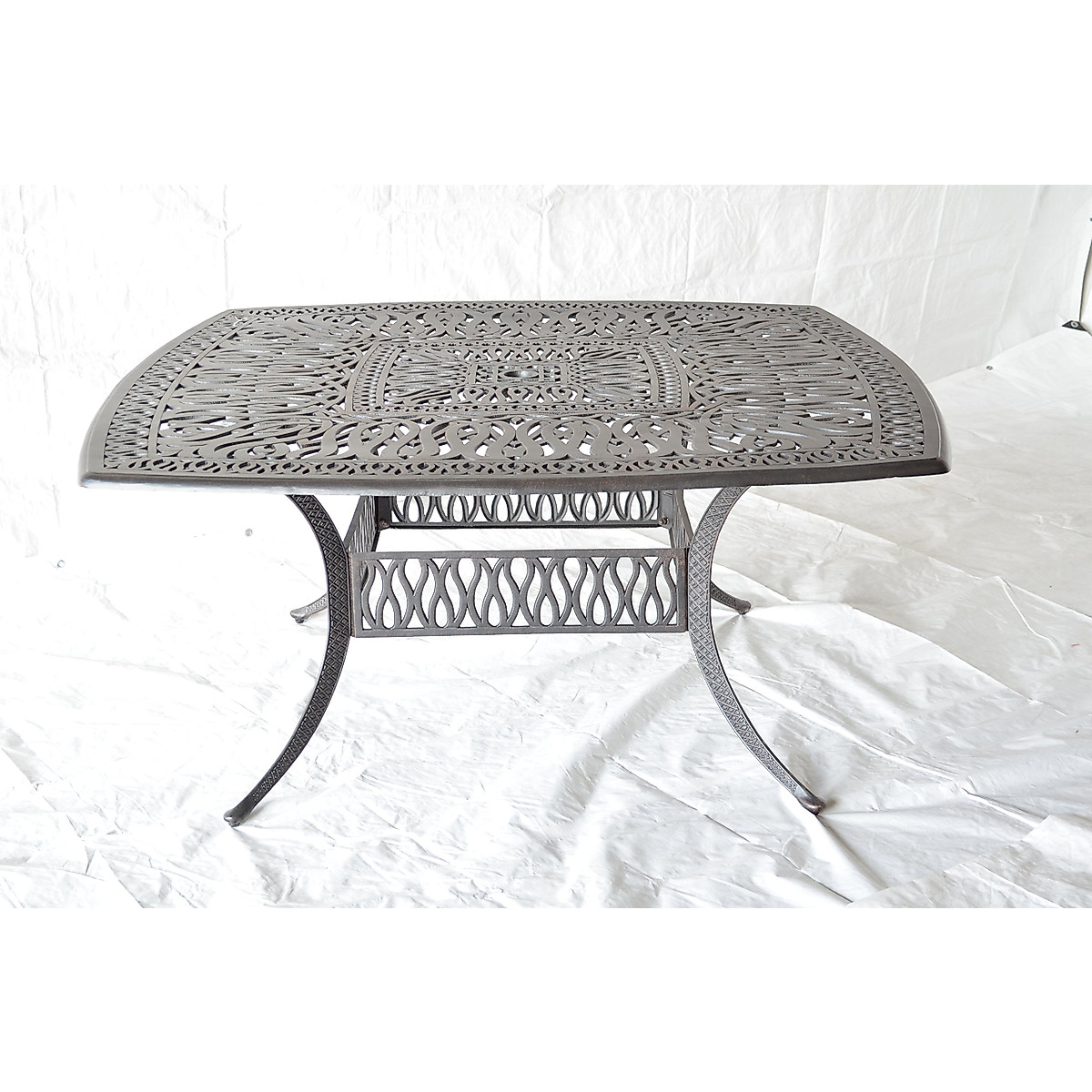 Mandalay Outdoor Patio 9pc Dining Set Dark Bronze Color Cast Aluminum (Premium Fabric Cushions)