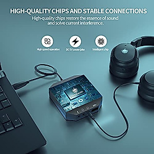 T10 External Sound Card, PHOINIKAS USB Audio Adapter for PC Windows, Mac, Linux, Laptops, Desktops, Stereo Sound Card with 3.5mm Interface & USB Interface, Volume Control, Plug & Play (6-in-1, Black)