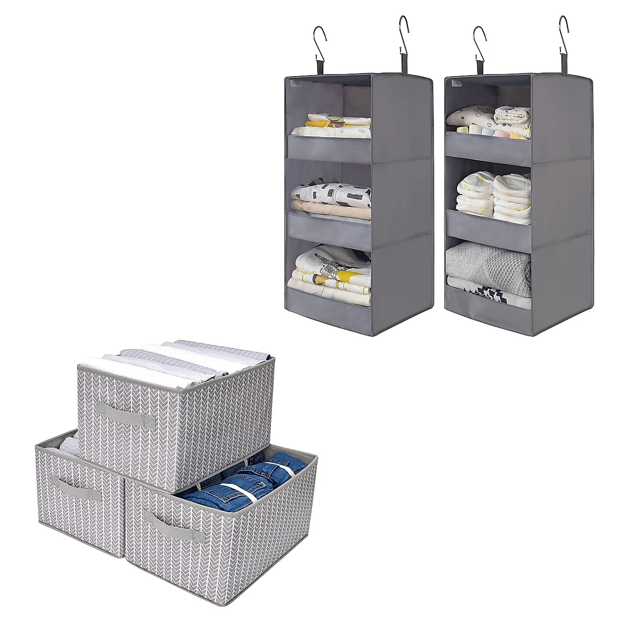 GRANNY SAYS Bundle of 2-Pack Closet Hanging Organizer & 3-Pack Rectangle Storage Bins