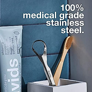 Davids Tongue Scraper for Adults and Kids, 100% Medical Grade Professional Stainless Steel Tongue Scraper, Made in USA