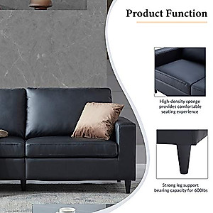 MOEO 2 Piece Leather Sofa Sets, Modern Upholstered Loveseat and 3 Couch Furniture for Living Room, Solid Frame and Wood Legs-Black PU (5 Seat)
