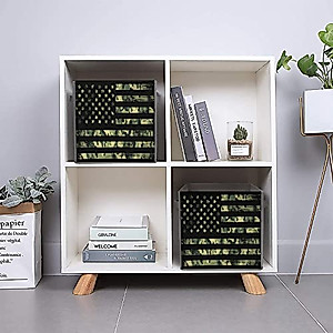 American Flag with Camouflage Large Cubes Storage Bins Collapsible Canvas Storage Box Closet Organizers for Shelves