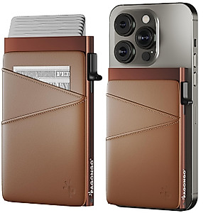 PAGONGO Magsafe Wallet, Mag Safe Wallet Magnetic Minimalist, Pop Up Credit Card Holder with Leather Front Pocket, Apple Wallet Magsafe, Iphone Wallet, Magnetic Wallet Iphone, Brown