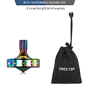 CHEETOP Precision Metal Spinning Top, Long Lasting Spin Time and Perfect Balance, Skilled Adult Easily Exceed 10 Mins, Portable Stainless Steel EDC Office Desktop Game Toys (M, Iridescent)