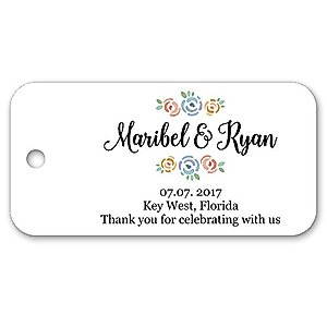 Pretty Floral Personalized Custom Party Wedding Favor Gift Bag Tags - 1.5" x 3" - 30ct