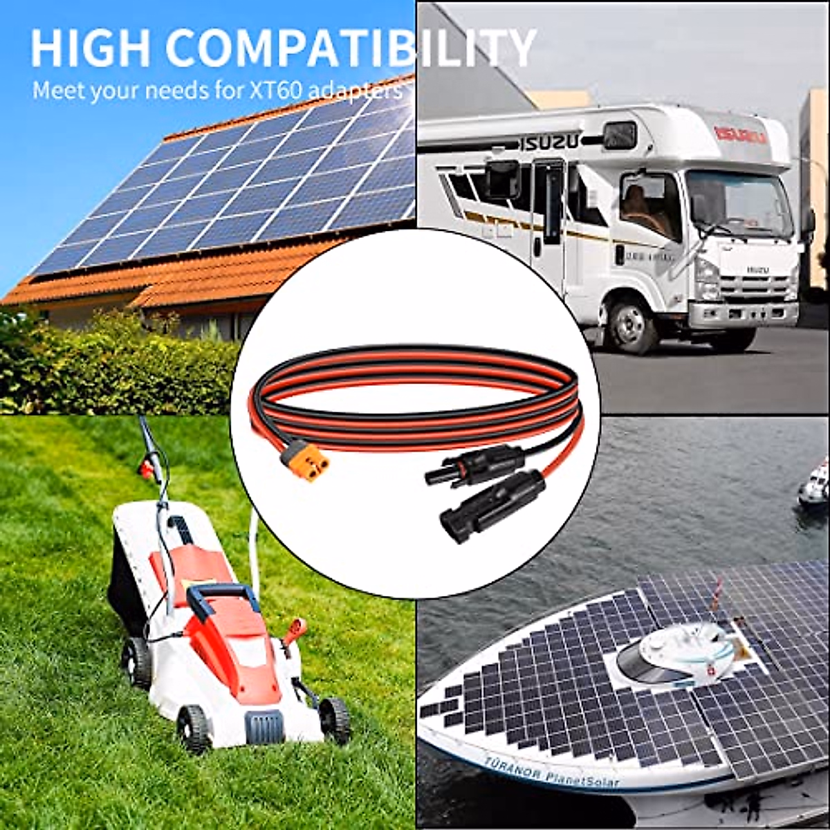 YACSEJAO Solar to XT60i Charging Cable 12AWG 1.5M Solar Plug to XT60 Socket Solar Connector to XT60i-F Solar Panel Cable for RV Portable Power Station Lipo Battery