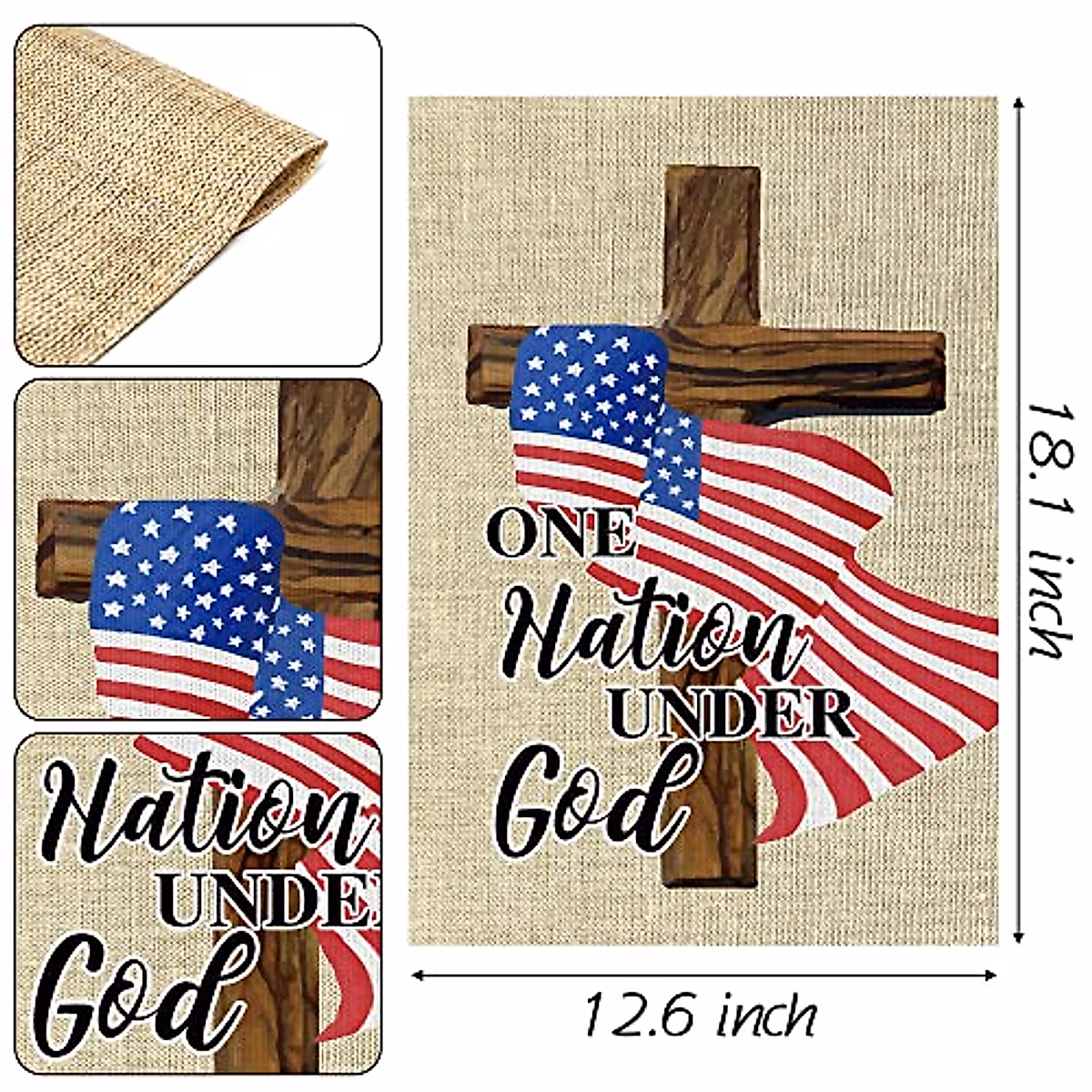 One Nation Under God Garden Flag 4th of July Patriotic Welcome Flag Memorial Day Garden Flag Independence Day Burlap Yard Sign Vertical Double-Sided arty Decorations Supplies for Indoor Outdoor Lawn 12.4 x 18.2 Inch