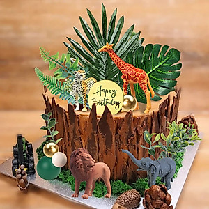 27 PCS Jungle Animal Cake Toppers, Safari Animals Figure Toys Picks Jungle Wild One Animals Cake Decorations for Baby Shower Safari Party Holiday Party (Green)