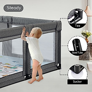 Extra Large Baby Playpen with Play Mat, Yacul 79x71 inches Giant Toddler Play Yard for 2-5 Babies, Large Activity Center Play Area 38.75 sq.Ft for Indoor Outdoor Dark Gray_XXL