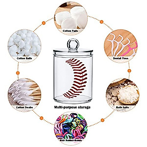 WELLDAY Apothecary Jars Bathroom Storage Organizer with Lid - 14 oz Qtip Holder Storage Canister, Sport Baseball Print Clear Plastic Jar for Cotton Swab, Cotton Ball, Floss Picks, Makeup Sponges,Hair