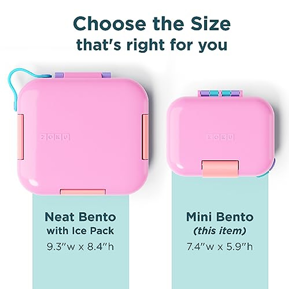ZOKU - Mini Bento Box for Kids, Stackable, Lightweight, Leakproof, for Children, Kid Friendly Latch, Easy to Clean (Bento Jr) (Pink)