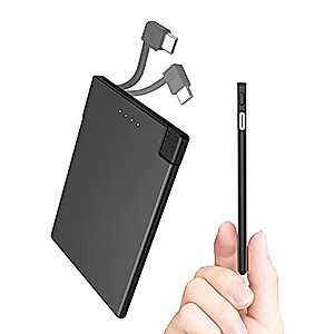 TNTOR Portable Charger with Built in USB-C Cable, 3500mAh Ultra Slim for Pocket Wallet Power Bank Compatible with Samsung Google Moto iPhone 15 Series and Other Android Phones