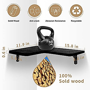 Manfuou Corner Floating Shelves Wall Set of 4, Natural Mounted Rustic Wood Corner Display Shelves Floating Storage Shelves for Wall, Bedroom, Bathroom, Living Room, Kitchen, Office and More(Black)