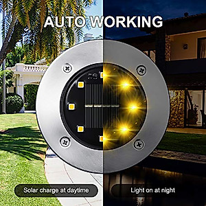 LYHOPE Solar Ground Lights Outdoor, 16 Pack 8 LED Solar Disk Lights Waterproof Garden In-ground Pathway Lights Landscape Lighting for Lawn,Yard,Deck,Patio,Walkway (Warm White)
