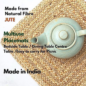 JASMEY HOMES Reversible Set of 4, Square Natural Jute Mat for Dining Table | Hot Mats | Heat Resistant Mats for Dining Table, Non-Slip Woven Handmade Placemats (Standard Beige)