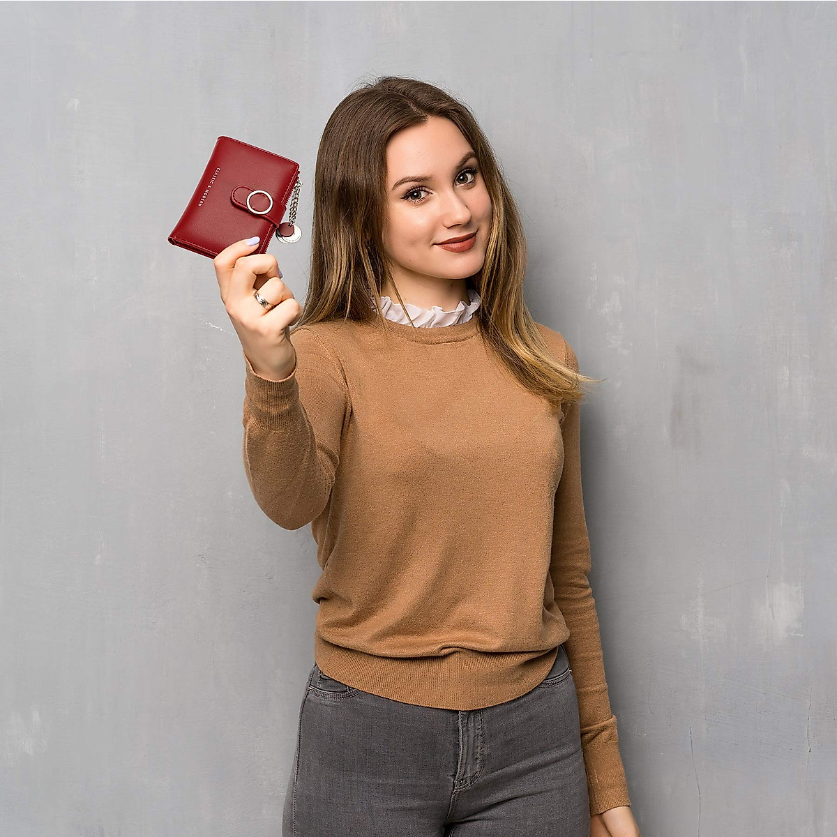 OYATON Small Wallet for Women, Slim Compact Faux Leather Women Bifold Pocket Wallet with Zipper Coin Purse and Credit Card Holder (red)