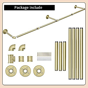 Oroonoko 72inch Gold Wall Mounted Clothes Rack, Industrial Pipe Garment Rack Hanging Rod Bar for Closet Storage,Laundry Room Up to Max Load 135lbs(Gold)